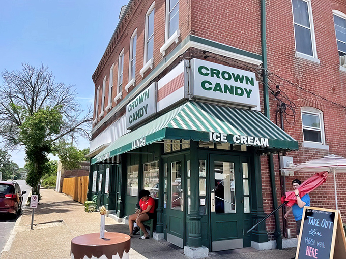 The corner time forgot! Crown Candy Kitchen's iconic green-striped awning has been beckoning St. Louis sweet-tooths and sandwich lovers for generations.