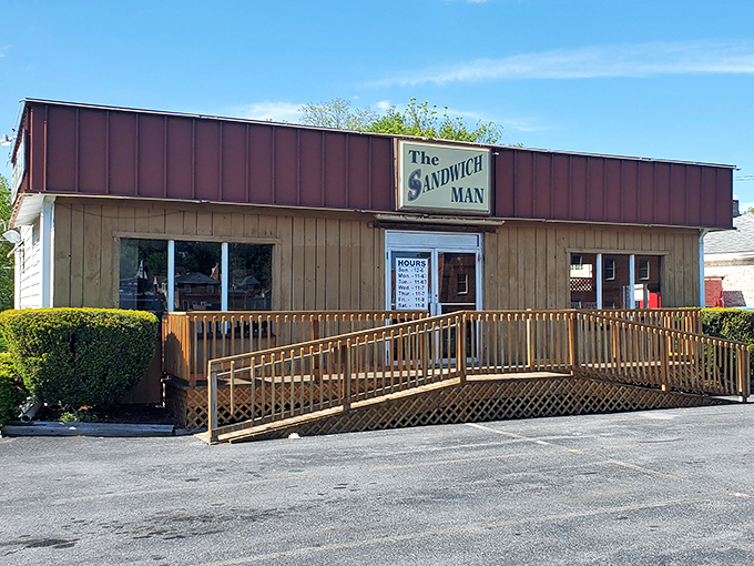 The unassuming wooden exterior of The Sandwich Man might fool you, but locals know this humble facade hides sandwich greatness within. No fancy frills needed when the food speaks this loudly.