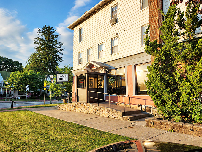 The unassuming exterior of Eagle Hotel stands like a culinary sentinel, promising treasures within that no flashy neon sign could adequately advertise.