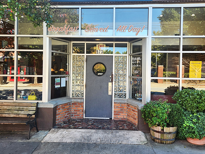 The iconic Thumbs Up Diner sign promises "Breakfast Served All Day!" &ndash; a beacon of hope for late risers and breakfast enthusiasts everywhere.