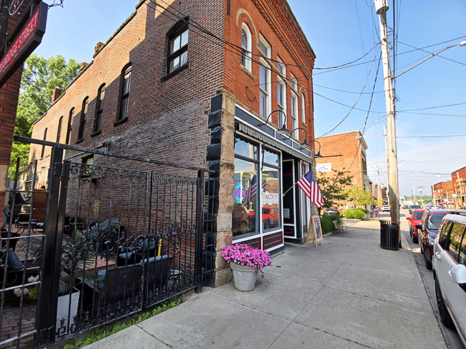 Harbor Halcyon's historic brick fa&ccedil;ade stands proudly on Ashtabula's Bridge Street, where an American flag waves welcome to hungry visitors seeking culinary refuge.