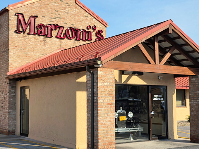 The brick facade and distinctive red roof of Marzoni's stands like a beacon for hungry travelers. Pennsylvania's culinary landscape isn't always flashy, but sometimes the best flavors hide in plain sight.
