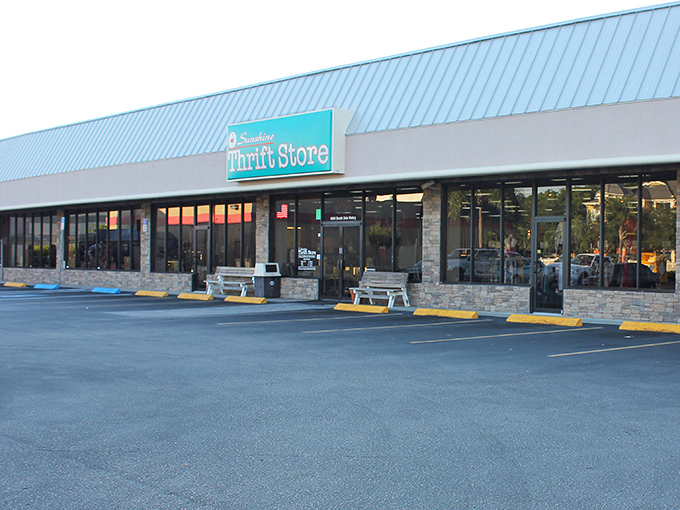 The turquoise glow of Sunshine Thrift's sign against the twilight sky &ndash; a beacon of bargain possibilities that makes even luxury shoppers weak in the knees.