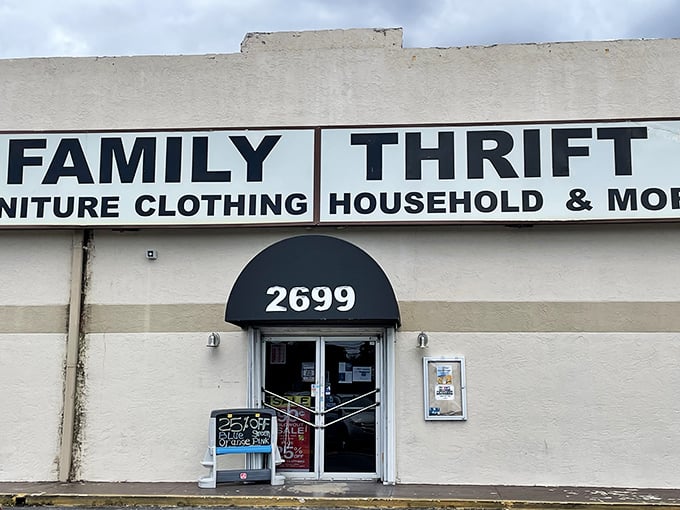 The unassuming storefront of Family Thrift belies the wonderland of bargains waiting inside. Like finding a speakeasy, but for deals.