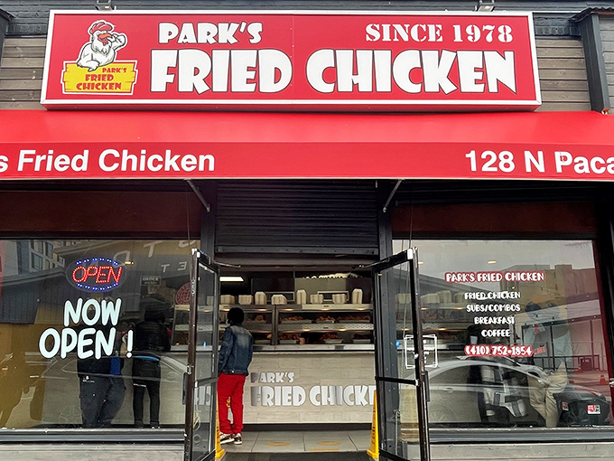 The unassuming storefront of Park's Fried Chicken stands like a beacon of culinary promise on North Paca Street, its bold red signage a siren call to fried chicken aficionados.