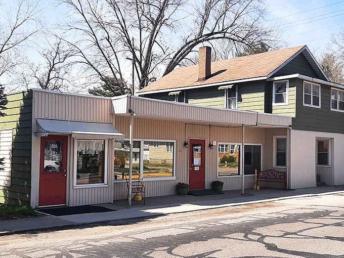 The unassuming exterior of Bev's Restaurant stands as proof that culinary treasures often hide in plain sight. Those red doors welcome hungry Hoosiers like old friends.