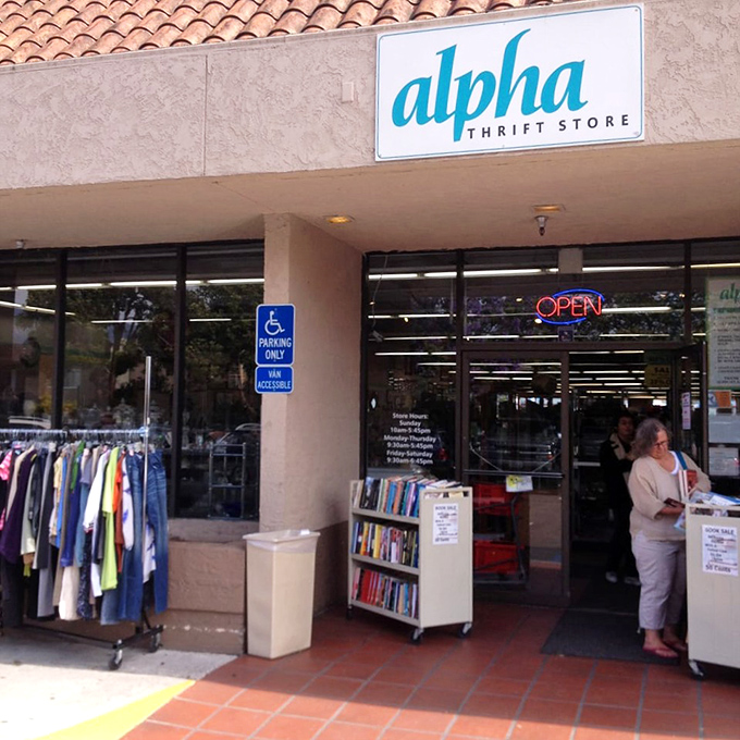 The unassuming exterior of Alpha Thrift Store in Goleta hides a treasure trove within. Like a good mystery novel, the best surprises await inside.