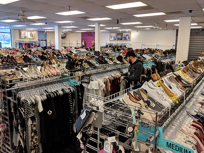 Row after row of shoes and racks of clothes stretch out like a thrift lover&rsquo;s paradise&mdash;where hidden gems wait to turn budget finds into runway-ready looks.