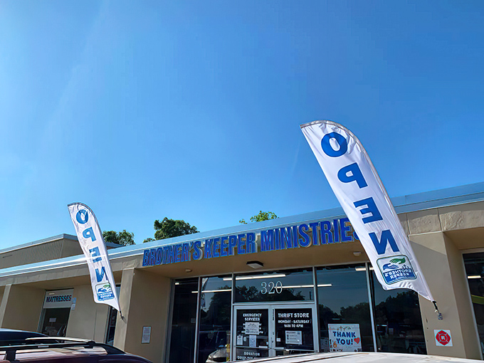 The bold, eye-catching signage hints at the treasure hunt inside, giving this secondhand shop a boutique-like feel from the exterior.