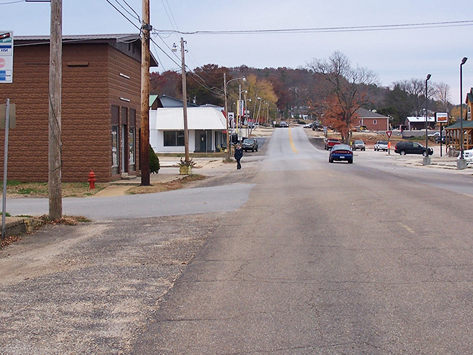 Downtown Van Buren greets visitors with classic small-town charm, where brick buildings and leafy trees create the perfect gateway to Ozark adventures.