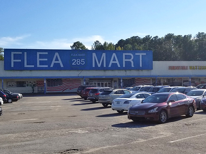 The unassuming exterior of 285 Flea Mart belies the treasure trove within. Like a retail speakeasy, it keeps its secrets hidden behind a modest blue facade.