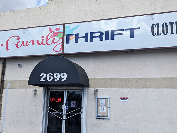 The unassuming storefront of Family Thrift belies the wonderland of bargains waiting inside. Like finding a speakeasy, but for deals.