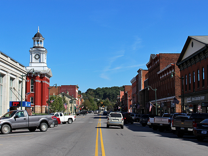 Brookville's Main Street feels like Norman Rockwell painted it yesterday, complete with that iconic clock tower keeping watch over small-town America.