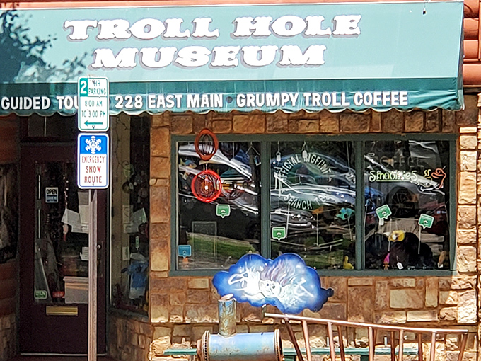 Two giant blue trolls guard this wonderland like friendly bouncers at the world's happiest nightclub.