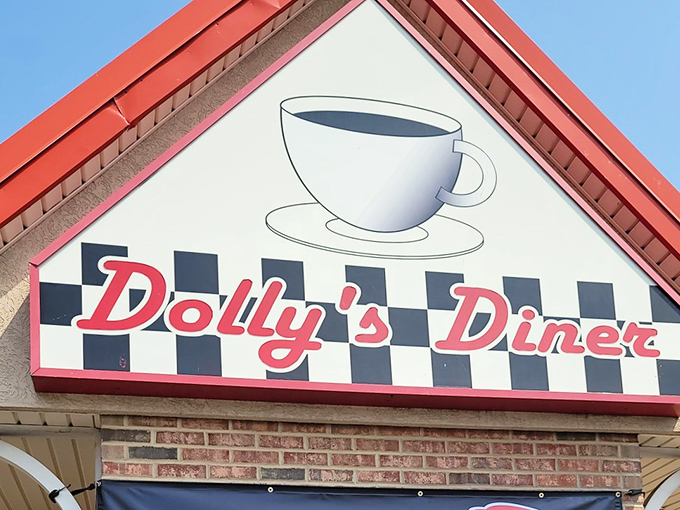 That classic checkered sign with the coffee cup logo is the universal symbol for "abandon your diet, all ye who enter here."