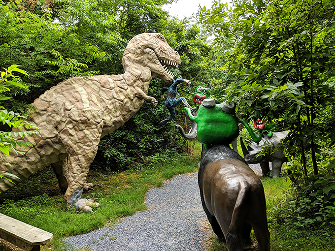 Where prehistoric meets Civil War history &ndash; a T-Rex lunges at Union soldiers while a frog-like creature watches. Only in Virginia, folks!