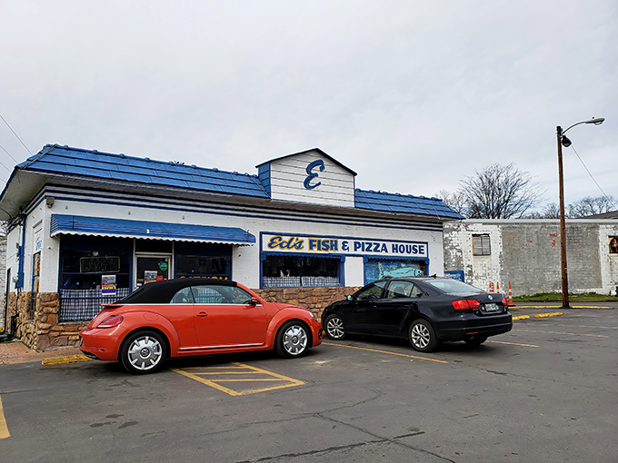 The blue-trimmed white building might not scream "culinary destination," but locals know this modest exterior hides Nashville's best-kept seafood secret.