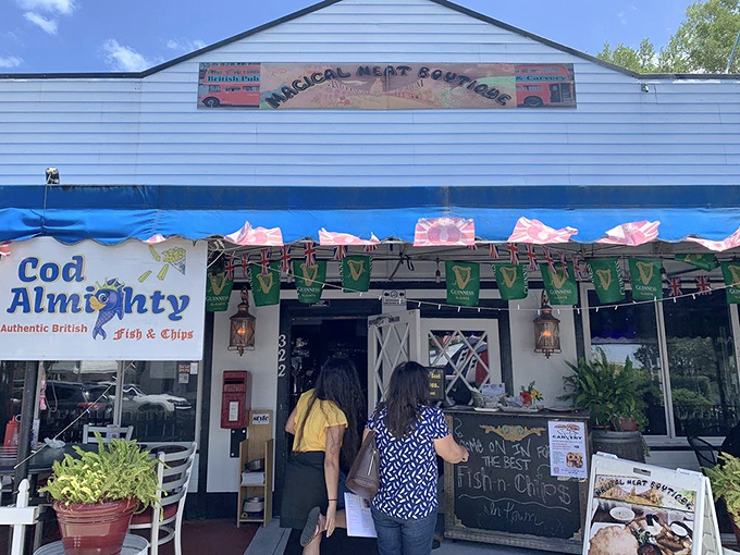 "Cod Almighty" indeed! This whimsical storefront promises authentic British fish and chips that would make the Queen herself nod in approval.