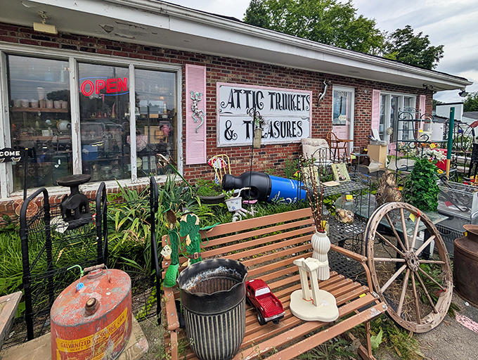 The unassuming brick exterior of Attic Trinkets & Treasures is like a treasure chest disguised as a mailbox&mdash;unremarkable until you peek inside.