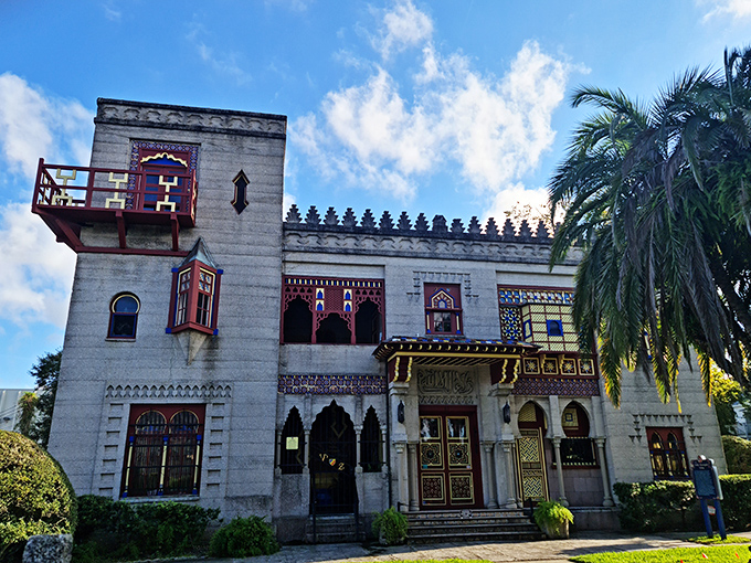 Villa Zorayda's striking Moorish facade stands like a mirage in St. Augustine, its geometric patterns and horseshoe arches whispering tales of distant Granada.