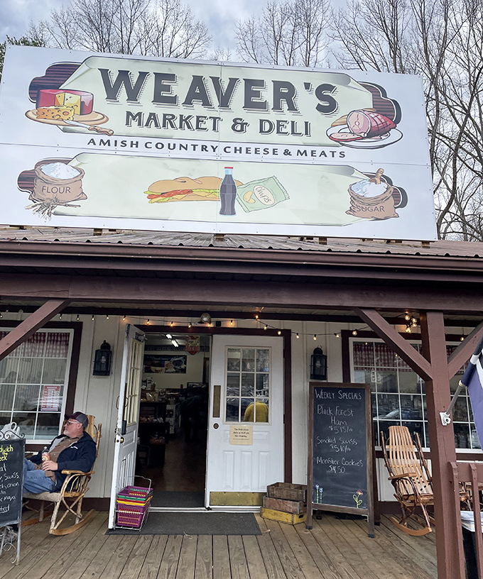 The humble storefront that launched a thousand road trips. Weaver's Market & Deli stands proudly in Logan, Ohio, where rocking chairs await and sandwich dreams come true.