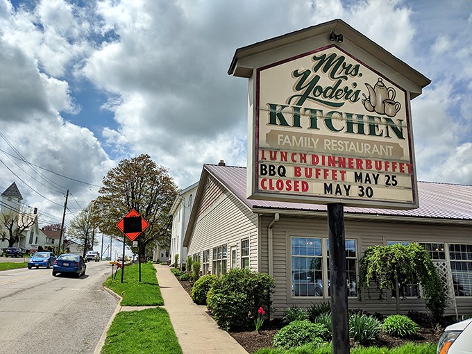 The unassuming exterior of Mrs. Yoder's Kitchen stands like a beacon of hope for hungry travelers in Amish Country. Simplicity never tasted so good.