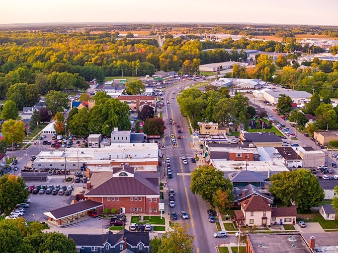 Middlebury from above looks like a Norman Rockwell painting come to life, where autumn trees frame a town that refuses to be rushed into the 21st century.