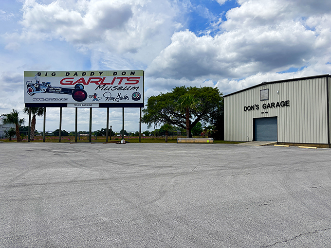The entrance to speed paradise. That iconic sign and unassuming metal building house more automotive history than most Smithsonian wings.