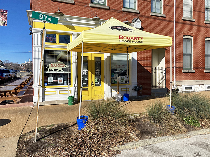 The cheerful yellow storefront of Bogart's stands out like a BBQ beacon in St. Louis' historic Soulard neighborhood, promising smoky delights within.