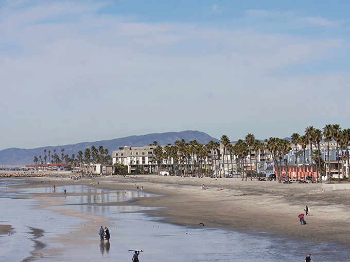 Oceanside's iconic pier stretches toward infinity like a wooden runway to paradise, palm trees standing guard as if to say, "Yes, this view is actually real."