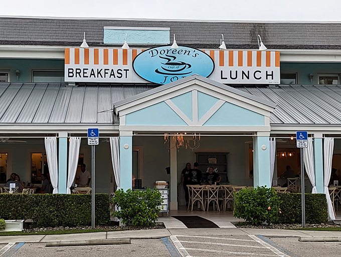 That turquoise and orange striped exterior isn't just decoration &ndash; it's a breakfast beacon calling hungry souls home.
