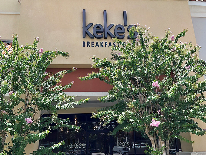 The unassuming exterior of KeKe's Caf&eacute; hides a breakfast paradise within. Like finding a treasure map where X marks the pancake spot.