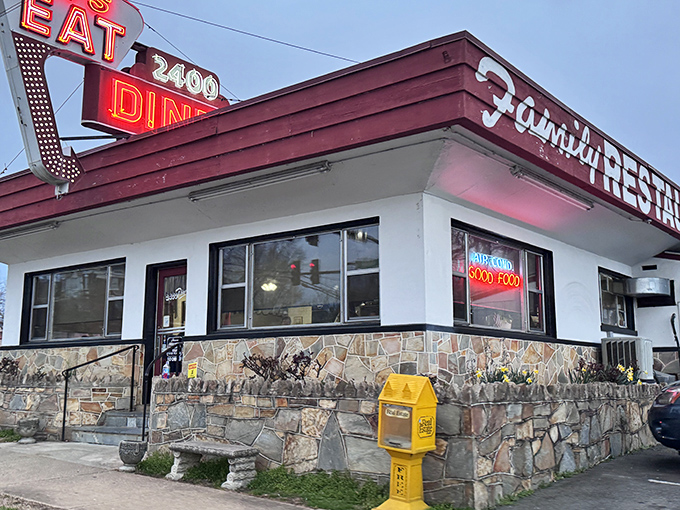The iconic red and white exterior of Twenty Four Hundred Diner stands as a beacon of breakfast hope on Princess Anne Street. That "Let's Eat" sign isn't just an invitation—it's a command worth following.