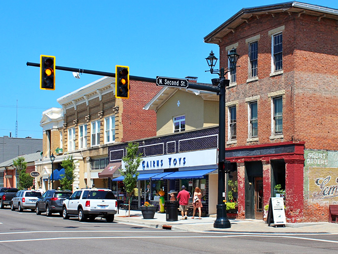 Historic downtown Tipp City welcomes visitors with tree-lined streets that make every stroll feel cinematic.