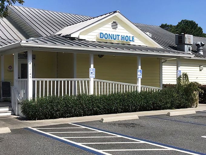 The unassuming yellow exterior of Donut Hole belies the breakfast paradise within. Like finding a treasure chest disguised as a mailbox.