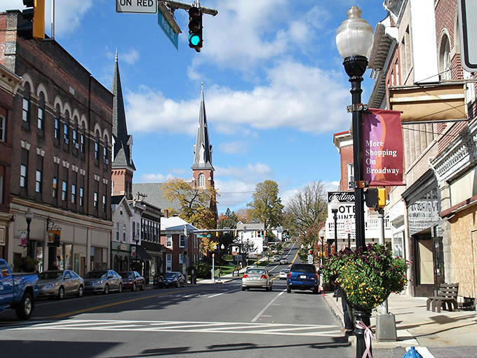 Main Street stretches ahead like a Norman Rockwell painting where people actually get to live.