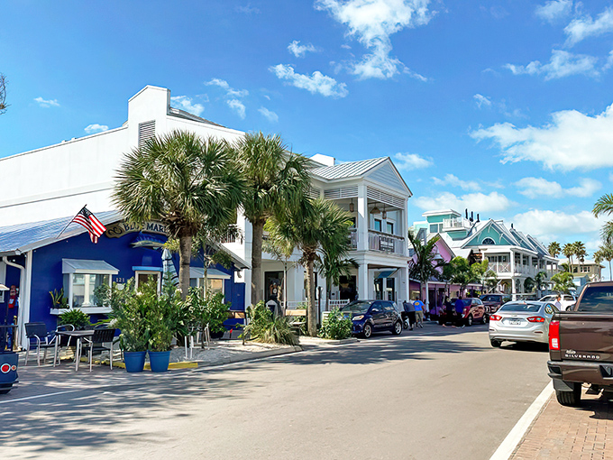Pine Avenue dazzles with its colorful storefronts and Old Florida charm &ndash; Main Street USA with a tropical twist.