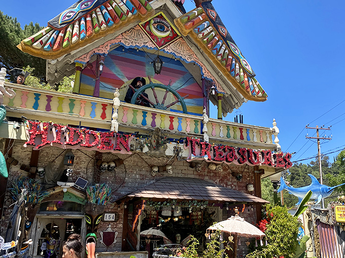 Like a psychedelic gingerbread house dropped into the Topanga Canyon, Hidden Treasures' facade promises the retail adventure of your wildest dreams.