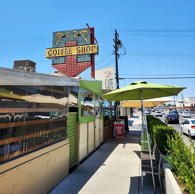 That vintage neon sign isn't just advertising&mdash;it's practically issuing a breakfast invitation you can't refuse.