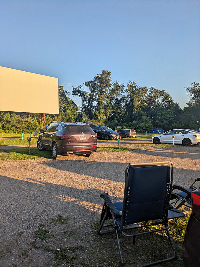 The golden hour at Dependable Drive-In creates that perfect nostalgic glow, where lawn chairs and anticipation become the best seats in the house. 