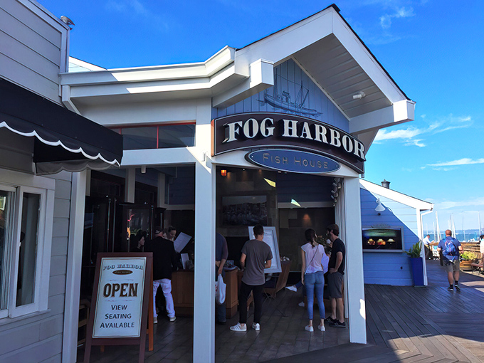 Where tourists become regulars and locals pretend they're tourists&mdash;Fog Harbor's entrance buzzes with the anticipation of seafood worth waiting for.