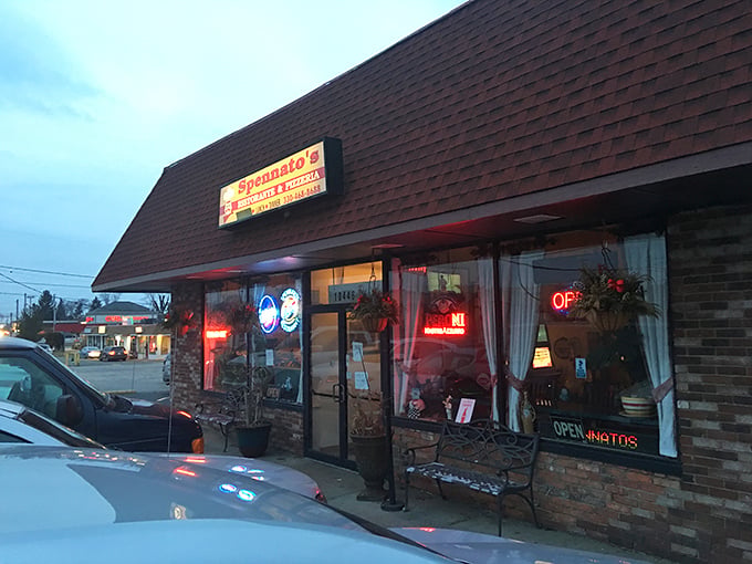 Beneath that unassuming red roof lies Northfield's culinary treasure &ndash; where Sicilian pizza dreams come true for devoted followers.