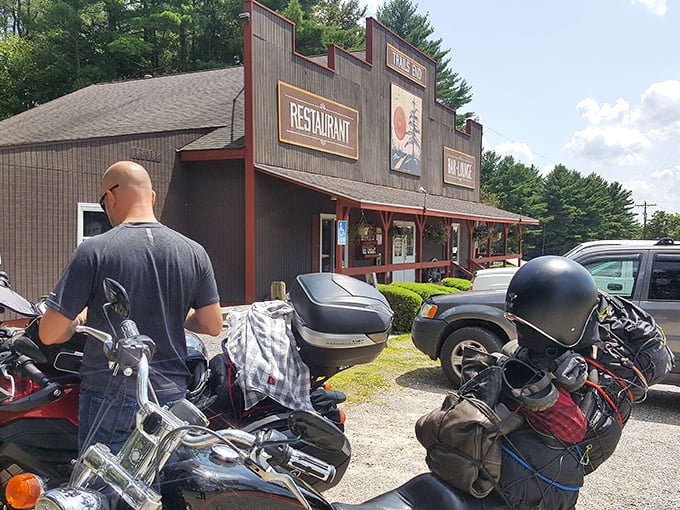 Trail's End Restaurant welcomes bikers and families alike with its rustic charm and legendary comfort food reputation.