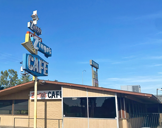 That iconic blue Zingo's sign against the California sky isn't just a landmark&mdash;it's a promise of comfort food that delivers every time.