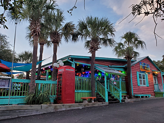 The weathered burgundy siding and turquoise trim scream "beach shack with attitude." This isn't where you go to impress a first date&mdash;it's where you take someone you actually like.