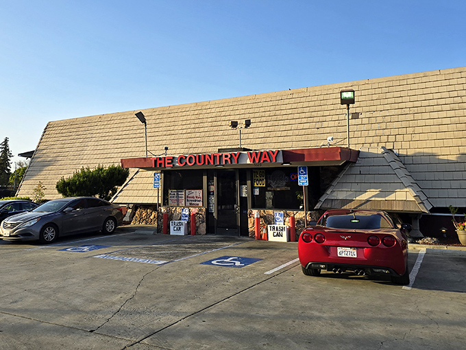The unassuming A-frame exterior of Country Way stands like a breakfast beacon in Fremont. No fancy frills, just the promise of honest-to-goodness morning magic.