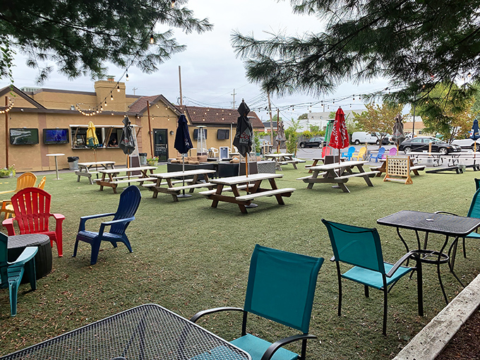 The outdoor beer garden at The Fainting Goat is Pennsylvania's answer to European leisure&mdash;picnic tables, colorful chairs, and not a single rush to be found.