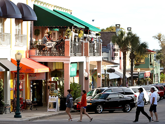 Downtown Mount Dora's colorful storefronts and caf&eacute; balconies create the perfect backdrop for an afternoon stroll. Small-town charm with big personality.