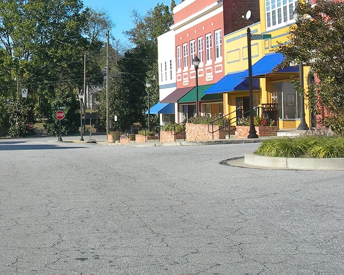 Downtown Whitmire greets visitors with colorful facades that pop against the Carolina blue sky, a visual treat worth the drive.