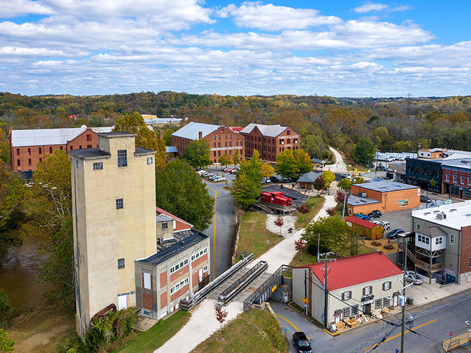 The aerial view of Farmville reveals its perfect blend of historic architecture and natural beauty&mdash;like someone designed a town specifically for your Instagram feed.